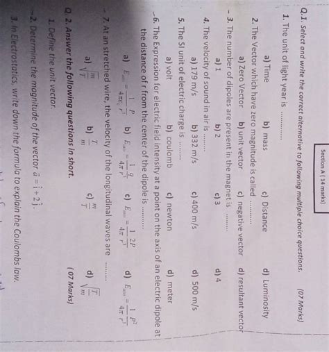 Section A 14 Marks Q 1 Select And Write The Correct Alternative To Fo