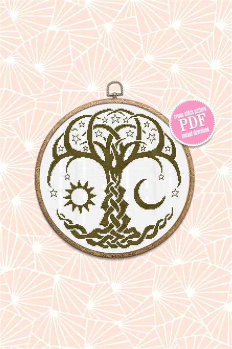 Celtic Tree Of Life Cross Stitch Pattern PDF Monochrome Etsy
