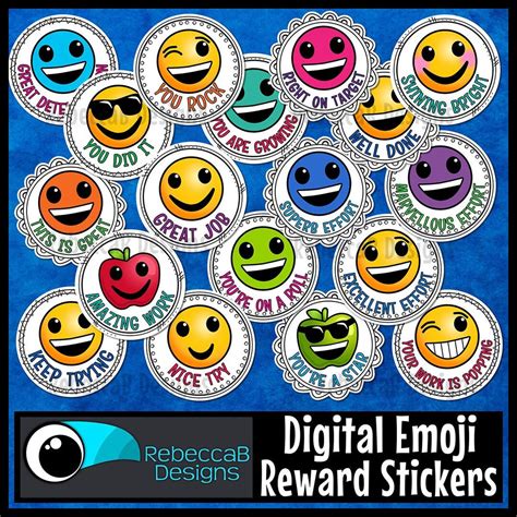 Digital Emoji Reward Stickers Teacher Stickers Digital Stickers