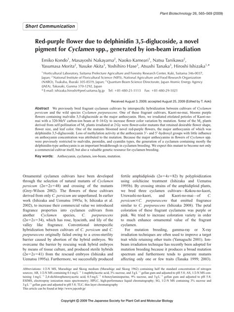 Pdf Red Purple Flower Due To Delphinidin 3 5 Diglucoside A Novel