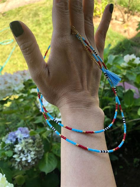 Beaded Boho Choker Blue Charm Jewelry Layering Choker Etsy