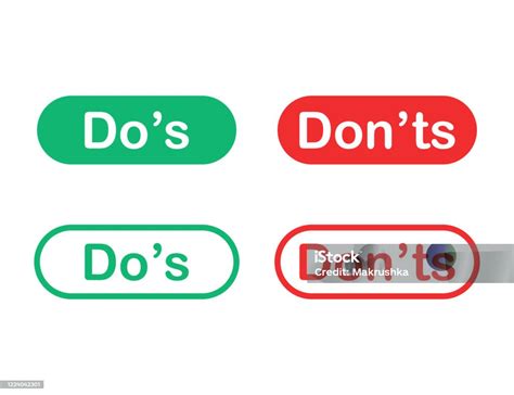 빨간색과 녹색 색상과 평면 디자인의 도스와 돈트 버튼 예 또는 아니오 대답 긍정적이고 부정적인 선택의 그림 올바른 또는 잘못된 기호입니다 좋은 또는 나쁜 개념 잘못된 결과