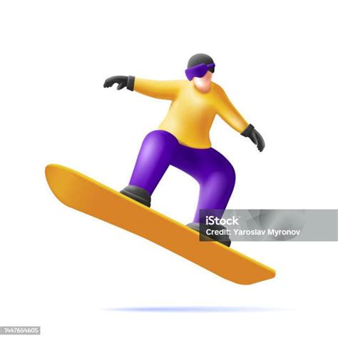 스노우 보드 점프 레이스 스노우 보더 3d 렌더링 캐릭터 그림 3차원 형태에 대한 스톡 벡터 아트 및 기타 이미지 3차원 형태 스노우 보드 겨울 Istock