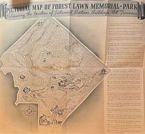 Pictorial Map Of Forest Lawn Memorial Park Showing The Location Of