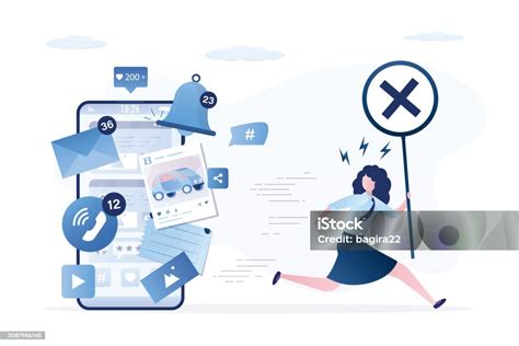 소셜 네트워크 피로 중독 젊은 여자가 도망 다니는 휴대 전화 스마트폰 화면에서 미디어 콘텐츠 앱 및 알림의 공유 및 사용을