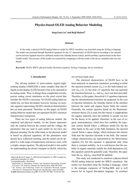 Pdf Physics‐based Oled Analog Behavior Modeling