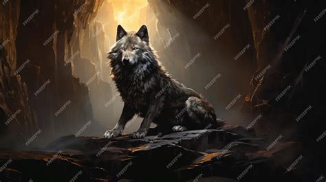 Premium Photo Wolf At The Entrance To The Cave Fantasy