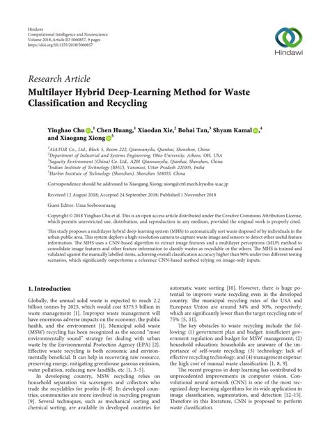 PDF Multilayer Hybrid Deep Learning Method For Waste Classification And Recycling