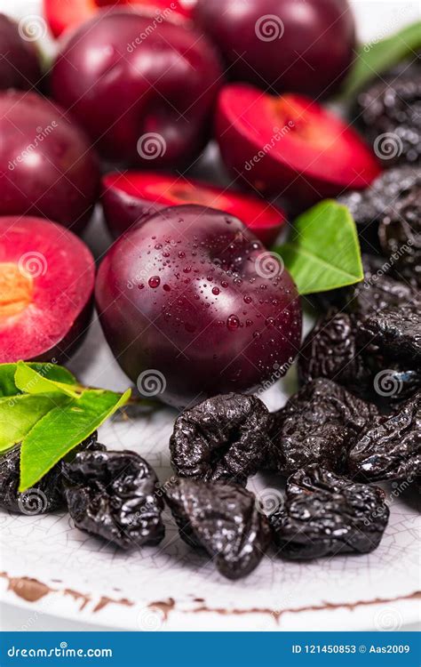 Dried Plums Pitted Prunes And Fresh Plums Stock Image Image Of Group