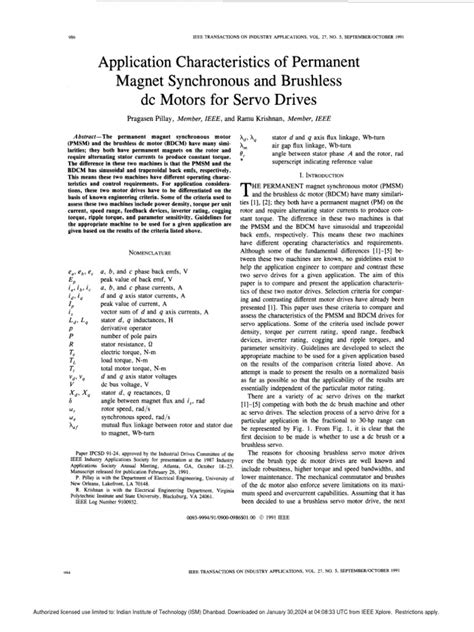 Application Characteristics Of Permanent Magnet Synchronous And Brushless Dc Motors For Servo