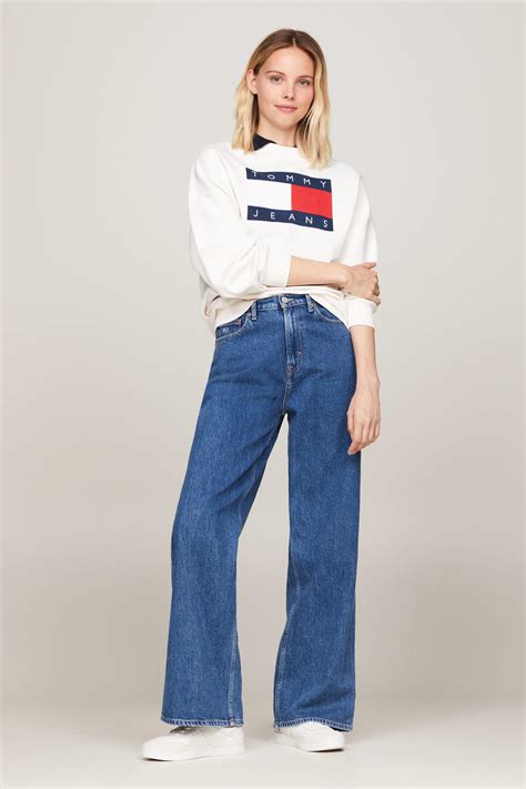 Tommy Jeans High Waist Wide Leg Jeans Medium Blue Denim Wehkamp
