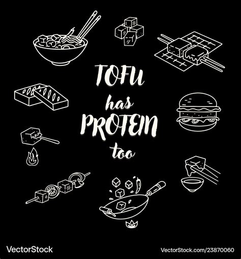 Cooking Tofu Icons With Lettering Royalty Free Vector Image
