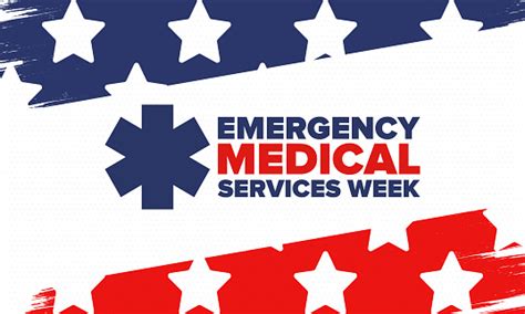 5 월 응급 의료 서비스 주간 미국에서 매년 축하 제어 및 보호 의료 의료 디자인 포스터 카드 배너 및 배경 벡터 일러스트레이션 5월에 대한 스톡 벡터 아트 및 기타 이미지