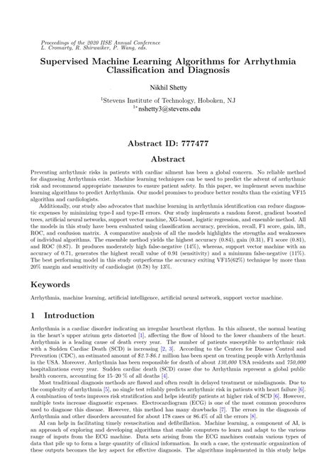 Pdf Supervised Machine Learning Algorithms For Arrhythmia Classification And Diagnosis