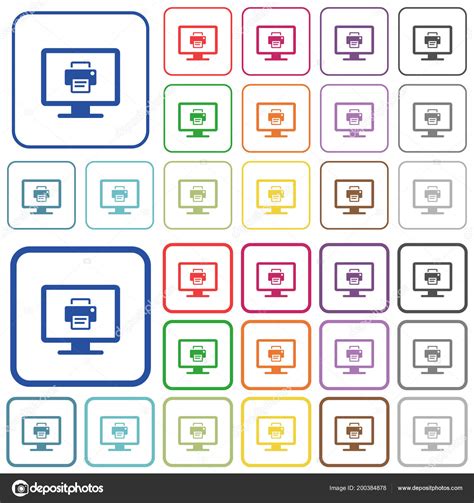 print screen color flat icons rounded square frames thin thick stock