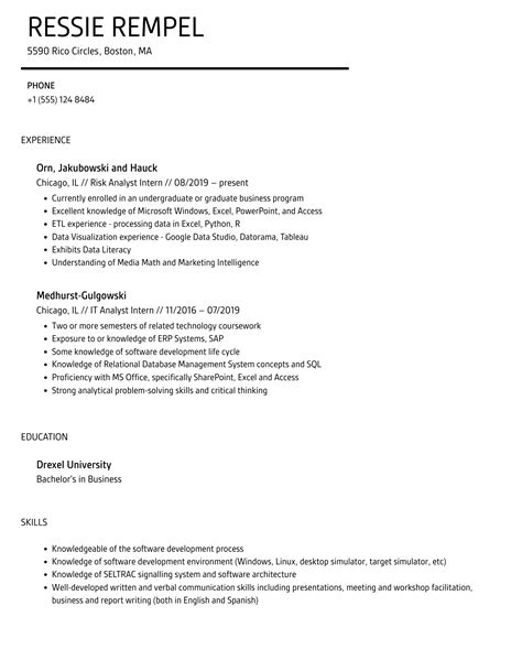 Analyst Intern Resume Samples Velvet Jobs