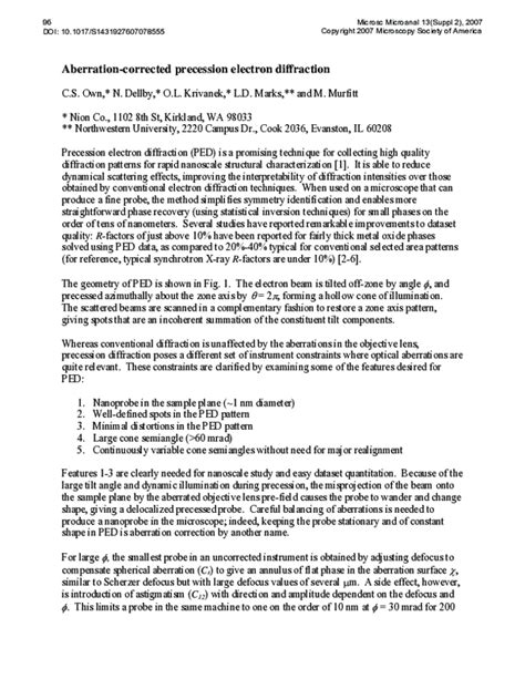 Pdf Aberration Corrected Precession Electron Diffraction Christopher Own