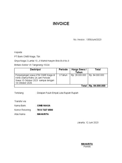 Contoh Invoice Cimb Niaga Pdf