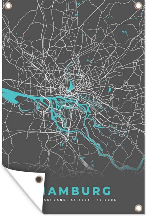 Tuinposters Buiten Kaart Plattegrond Stadskaart Hamburg