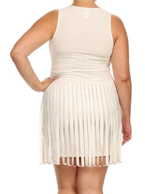 Plus Size Sway In Faux Leather Fringe Off White Dress Plussizefix