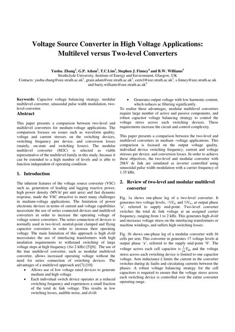 Pdf Voltage Source Converter In High Voltage Applications Multilevel Versus Two Level Converters