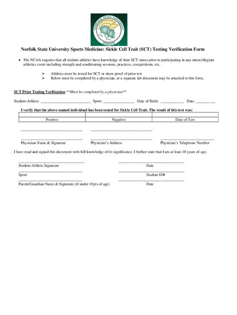 Fillable Online Sickle Cell Trait Sct Testing Verification Form Fax