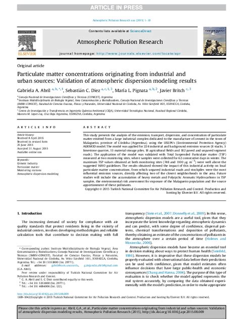 Pdf Particulate Matter Concentrations Originating From Industrial And Urban Sources