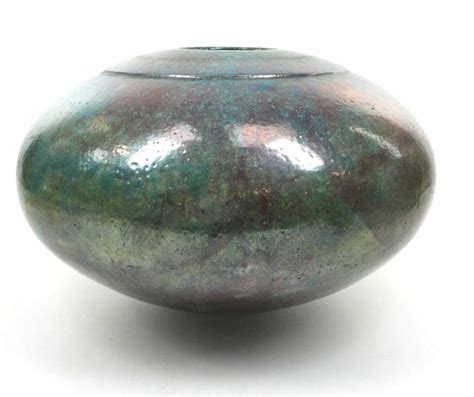 Lot Artist Signed Raku Pottery Centerpiece Vase
