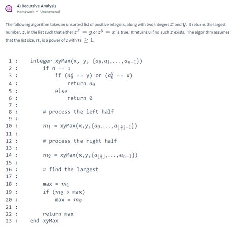 Solved 4 Recursive Analysis Homework Unanswered The Chegg Com