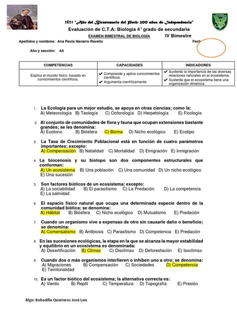 Examen De Biologia I Pdf