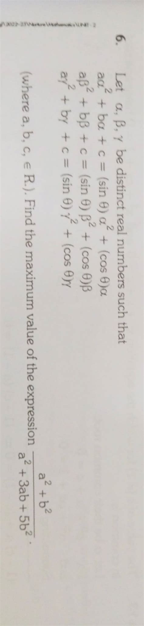 let alpha beta gamma be distinct real numbers such that begin{array