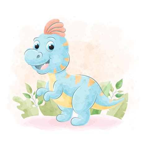 Dinosaure Mignon Doodle Avec Illustration Aquarelle Vecteur Premium