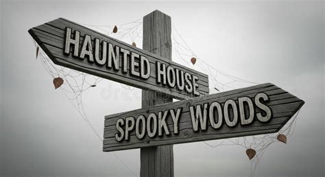 Spooky Directional Sign For Haunted House And Spooky Woods With Cobwebs