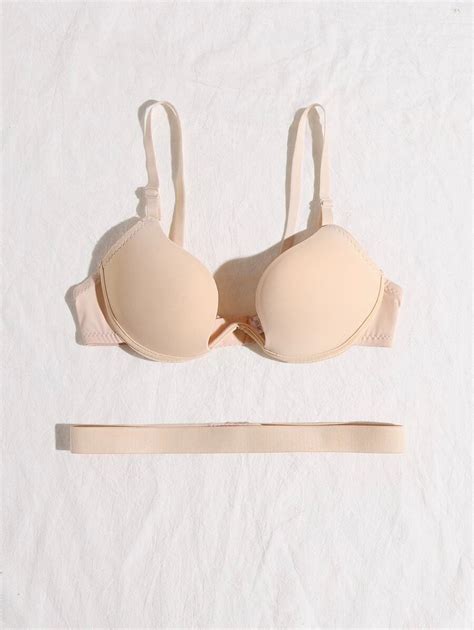 Multi Way Push Up Low Cut Bra Beige Sexy Curves