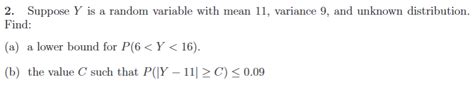 solved suppose y ﻿is a random variable with mean 11