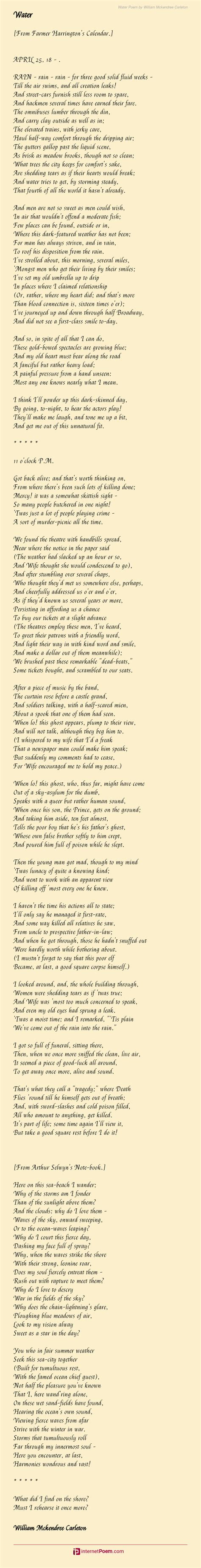Water Poem By William Mckendree Carleton
