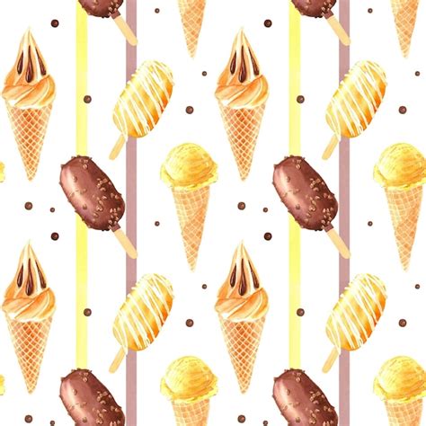 Premium Photo Seamless Decorative Pattern With Watercolor Ice Cream