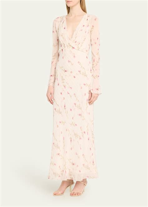 LoveShackFancy Dalila Floral Metallic Deep V Maxi Dress Bergdorf Goodman