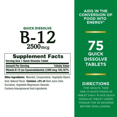 Natures Bounty Vitamin B12 25000 Mcg Quick Dissolve Tablets 75 Ct