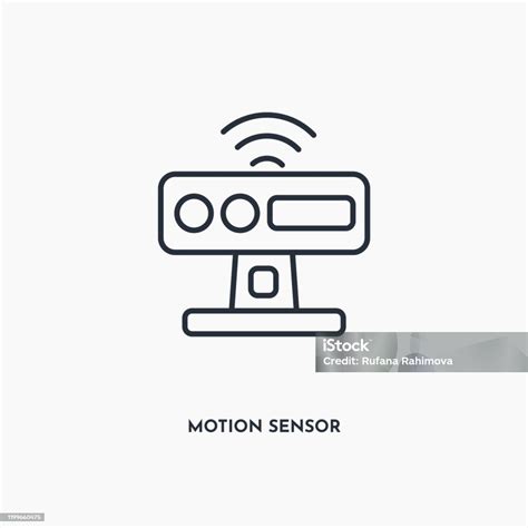 모션 센서 윤곽선 아이콘입니다 간단한 선형 요소 그림입니다 흰색 배경에 격리 된 선 모션 센서 아이콘입니다 얇은 스트로크 기호는