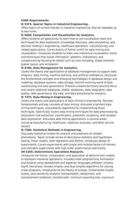 Courses Of Data Analytic Engineering Core Requirements Ie 5374 Special Topics In Industrial