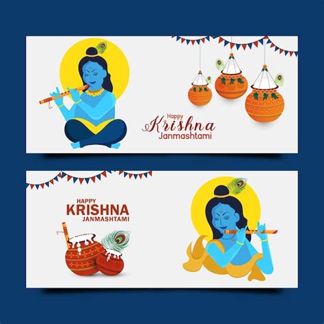 Premium Vector Happy Janmashtmi Festival Banner Template Design With