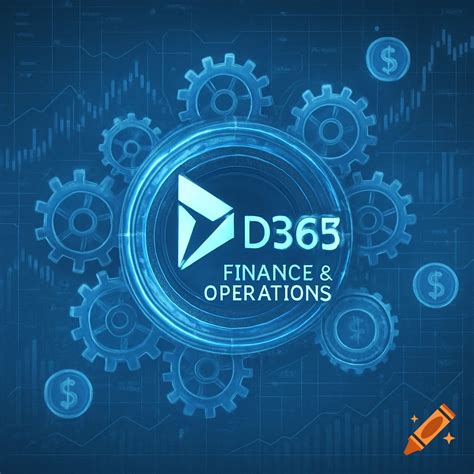 Blue Digital Graphic With A Central Glowing D365 Finance And Operations Logo Surrounded By Gears