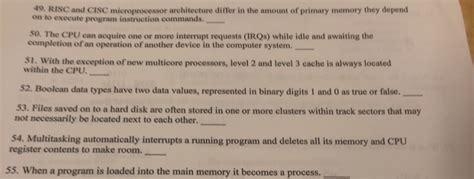 Solved 49 Risc And Cisc Microprocessor Architecture Differ