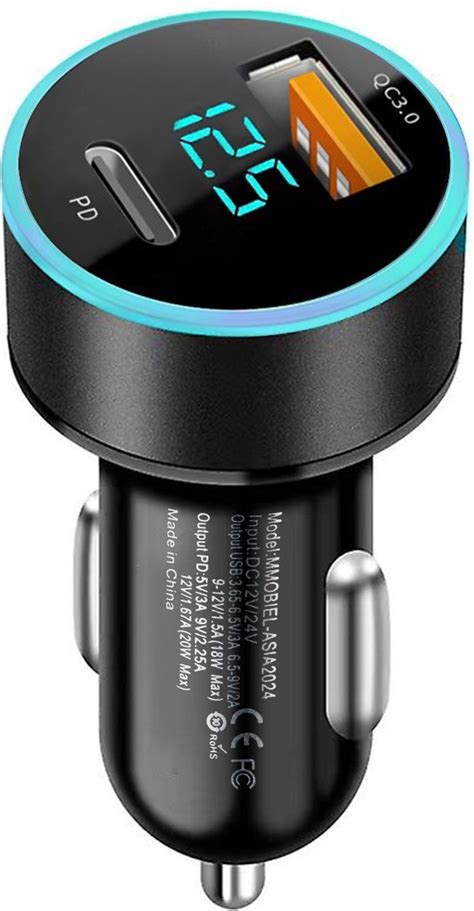 MMOBIEL Autolader 38W USB C USB A 2 Poorts Auto Oplader