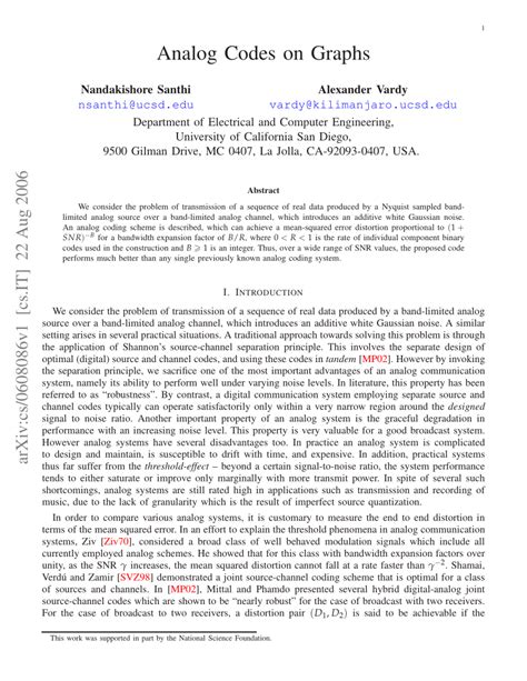 Pdf Analog Codes On Graphs