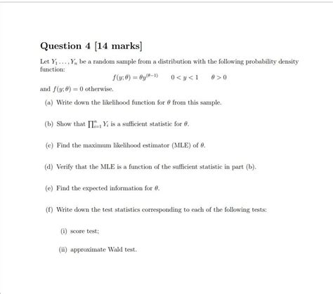 Solved Question 4 14 marks Let Y₁ Y be a random Chegg com