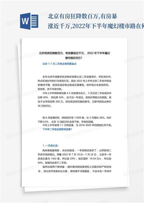 北京有房狂降数百万有房暴涨近千万2022年下半年魔幻楼市路在何方word模板下载编号qdezwrvm熊猫办公