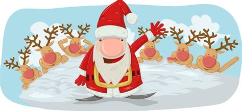 Papa Noel Claus Con Divertido Reno Navidad Personaje Vector