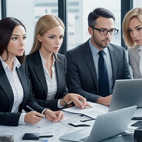 A Group Of Businesspeople In A Modern Office Intently Studying